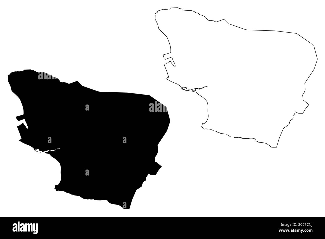 Bridgetown City (Saint Michael Parish, Barbados island) map vector ...