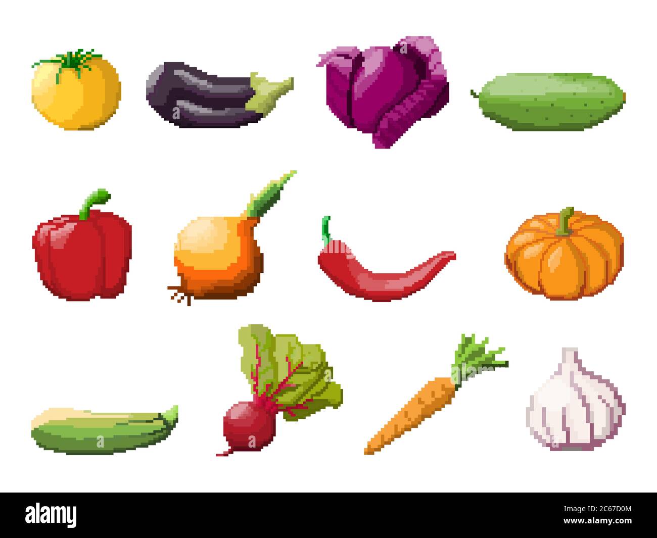 Pixel art vegetables on white background. 8 bit icon set Stock Vector ...