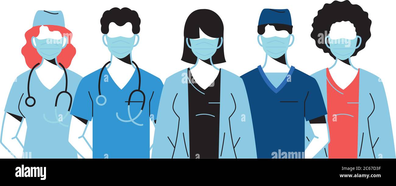 professional doctors wearing face masks vector illustration design ...