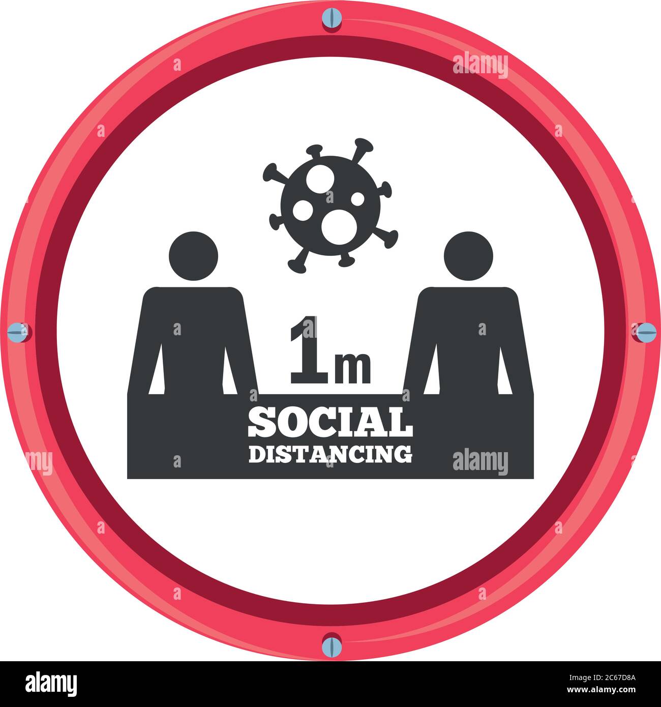 warning sign Please keep safe distance of 1 m or 1 meter, risk of ...