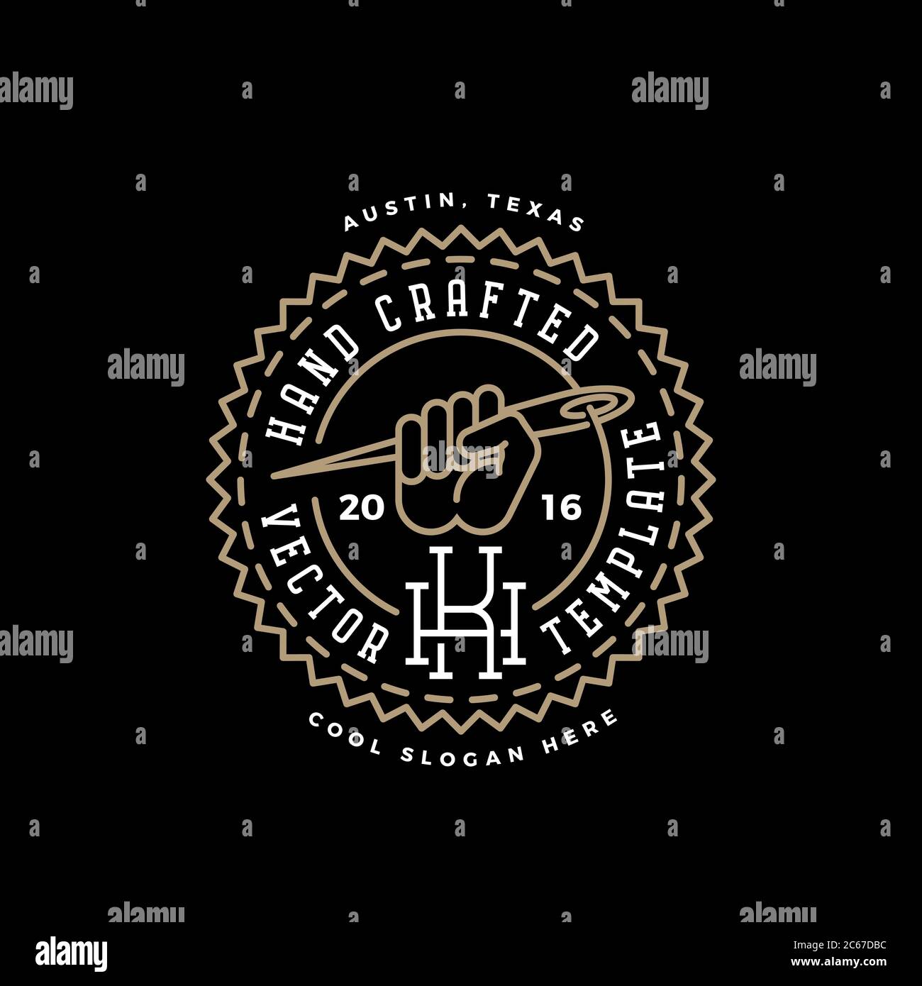 Hand Crafted Abstract Retro Vector Logo Template. Fist with Needle ...