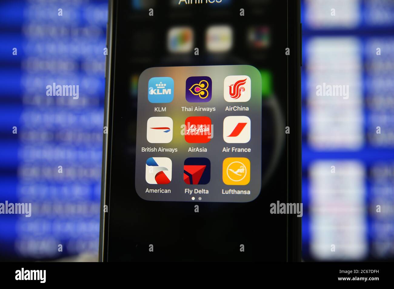 Viersen, Germany - July 6. 2020: Closeup of mobile phone with flight ...