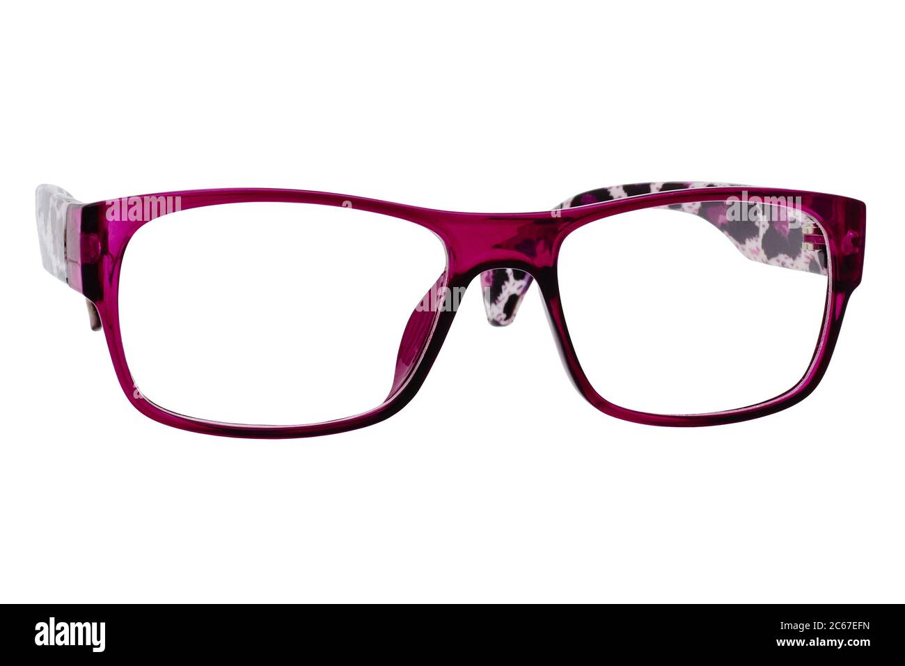 Purple glasses with transperent lenses isolated on white background ...