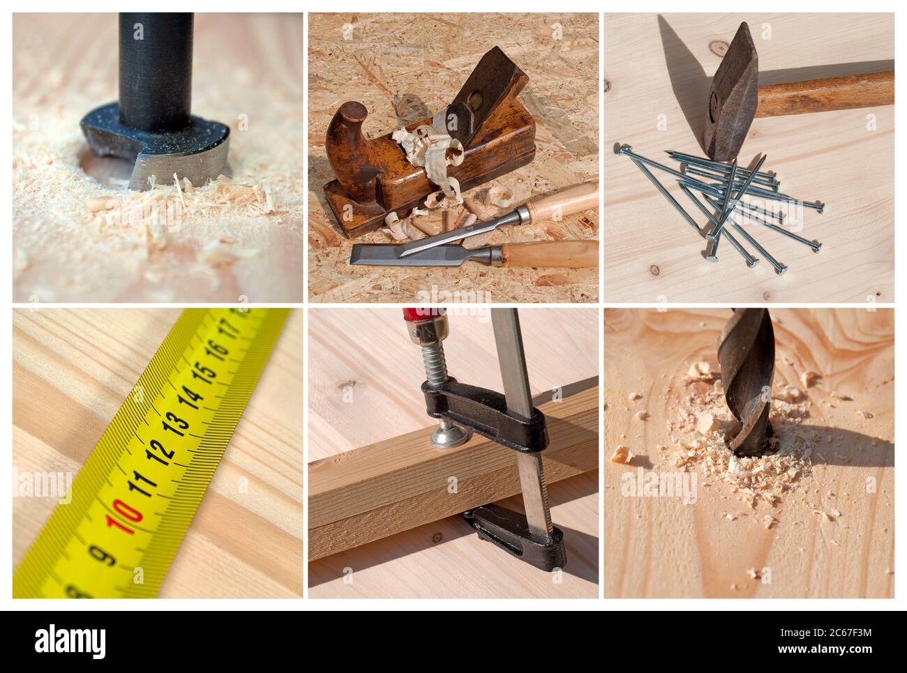 Carpenter's utensils in a collage Stock Photo - Alamy