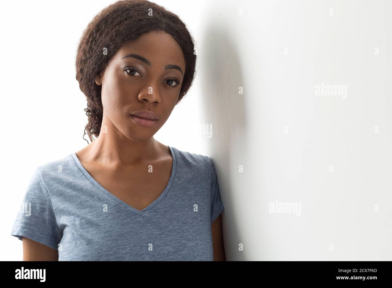 Portrait of a sad and beautiful African American young woman Stock ...