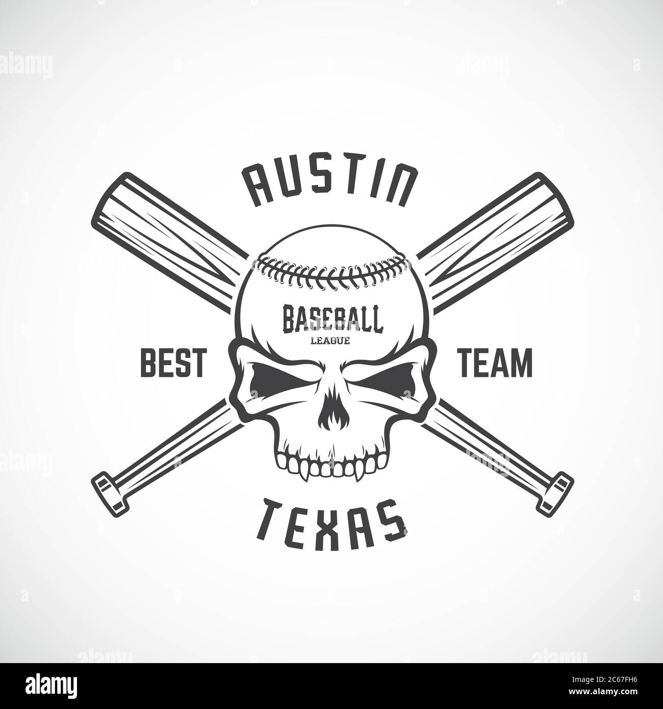 Hand Drawn Baseball Team Logo Template. Skull and Crossed Bats Sign ...