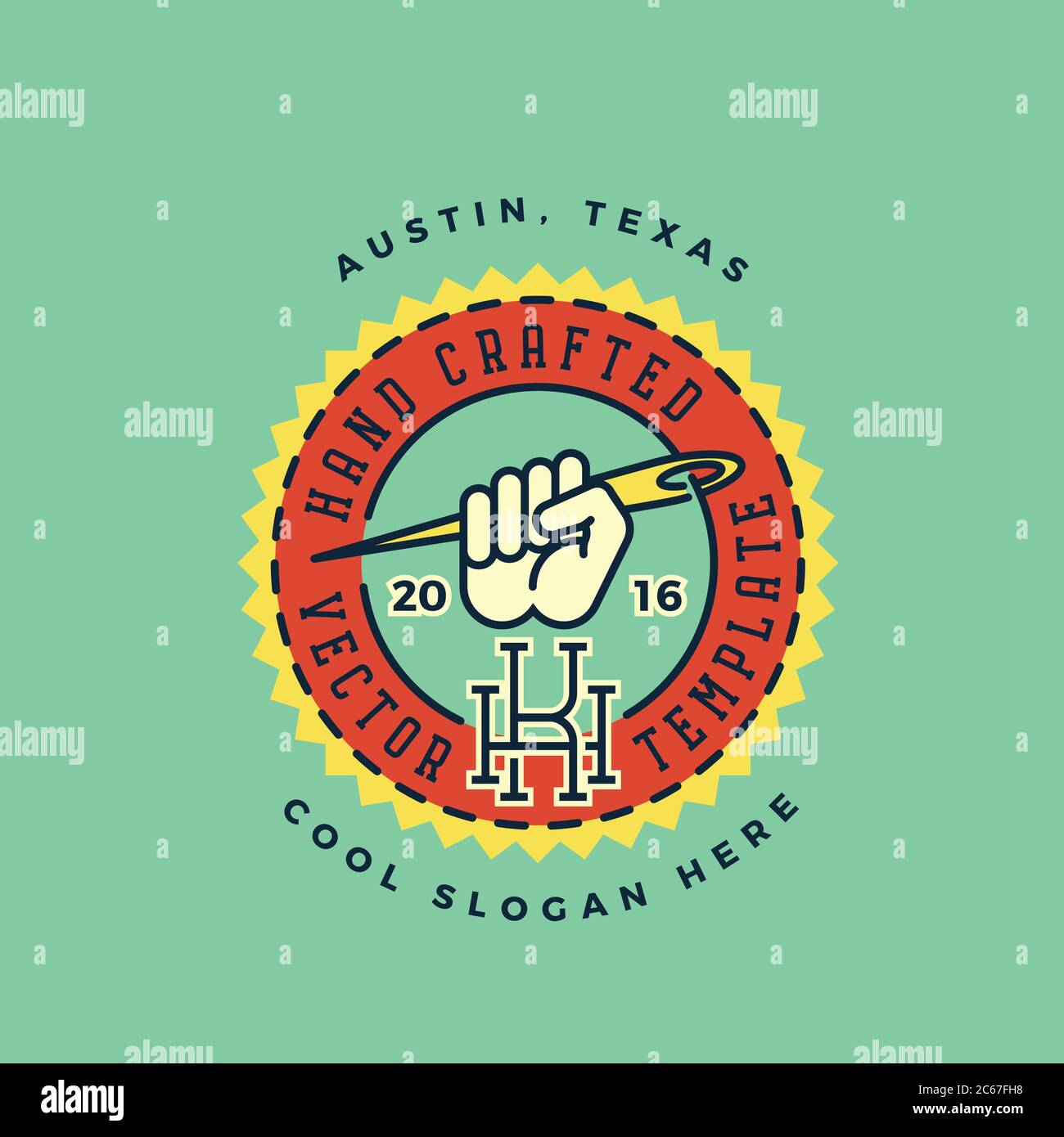 Hand Crafted Abstract Retro Vector Logo Template. Fist with Needle ...