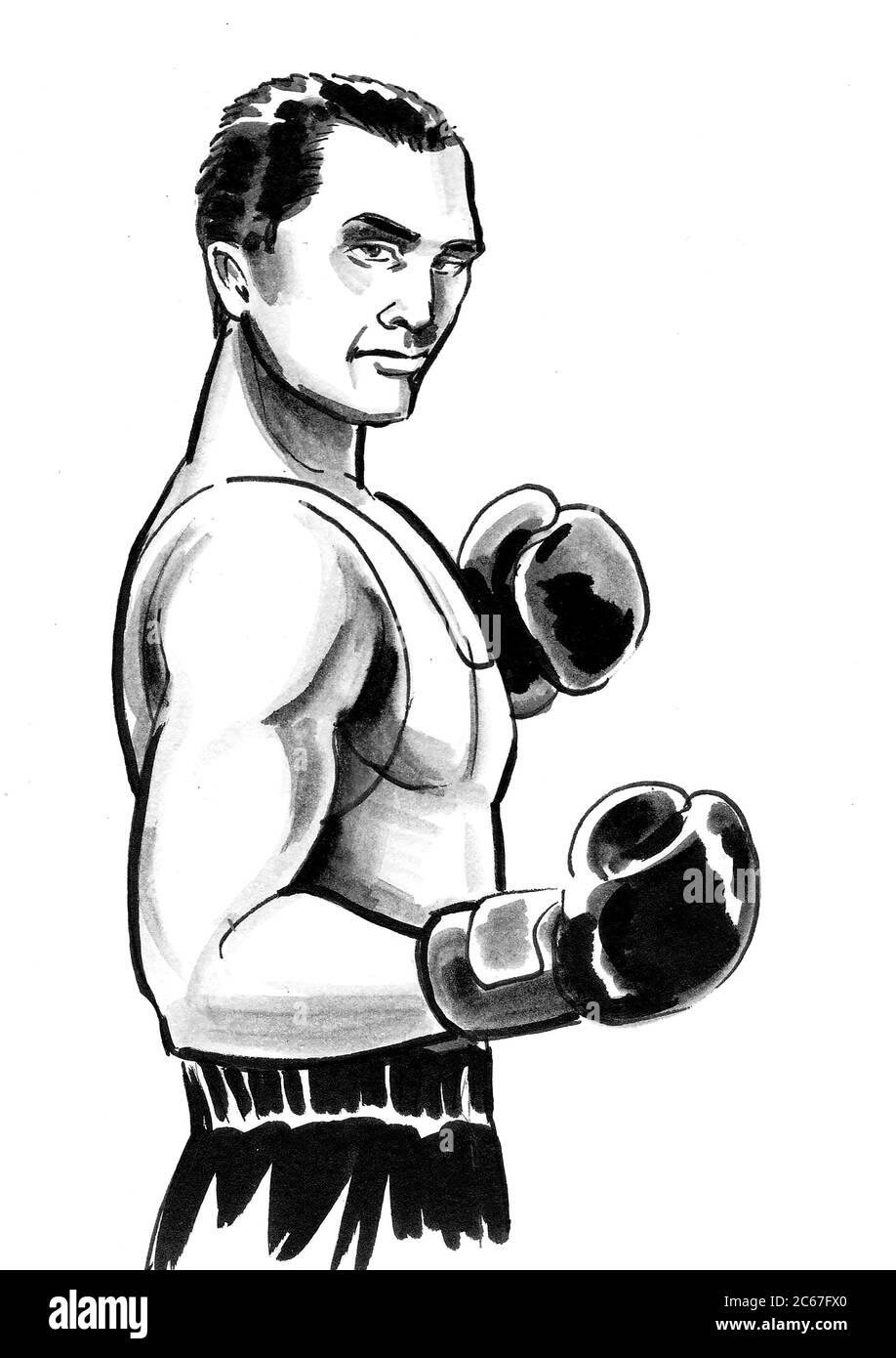 Boxing athlete. Ink black and white drawing Stock Photo - Alamy