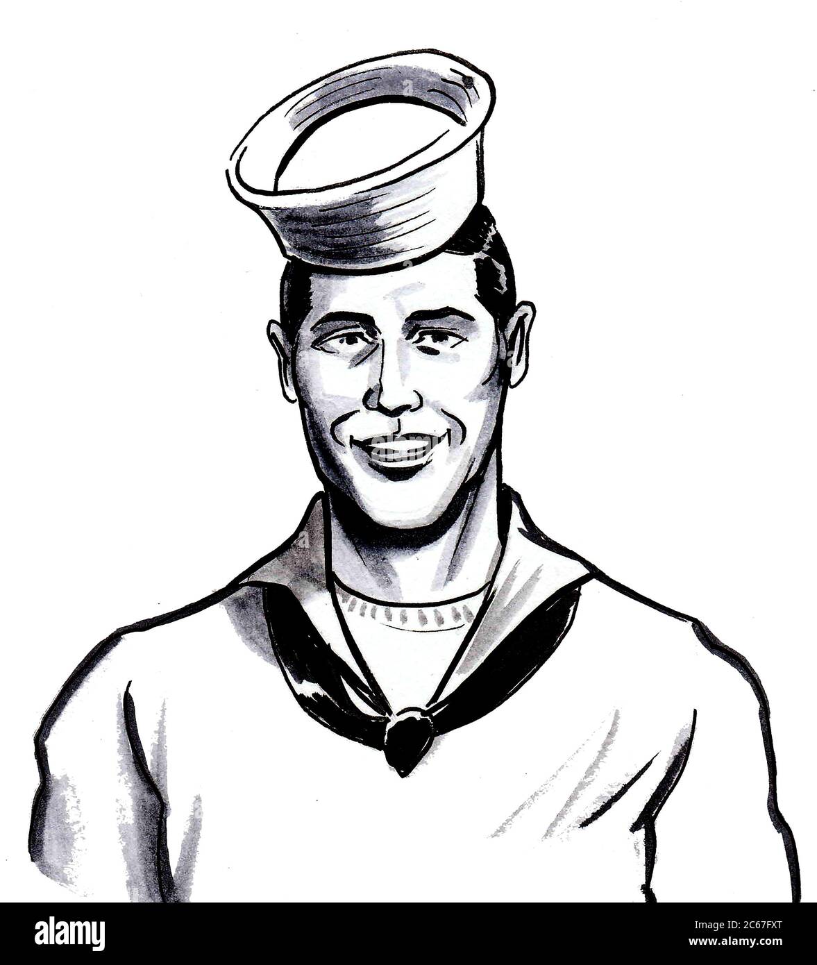 Handsome sailor. Ink black and white drawing Stock Photo - Alamy