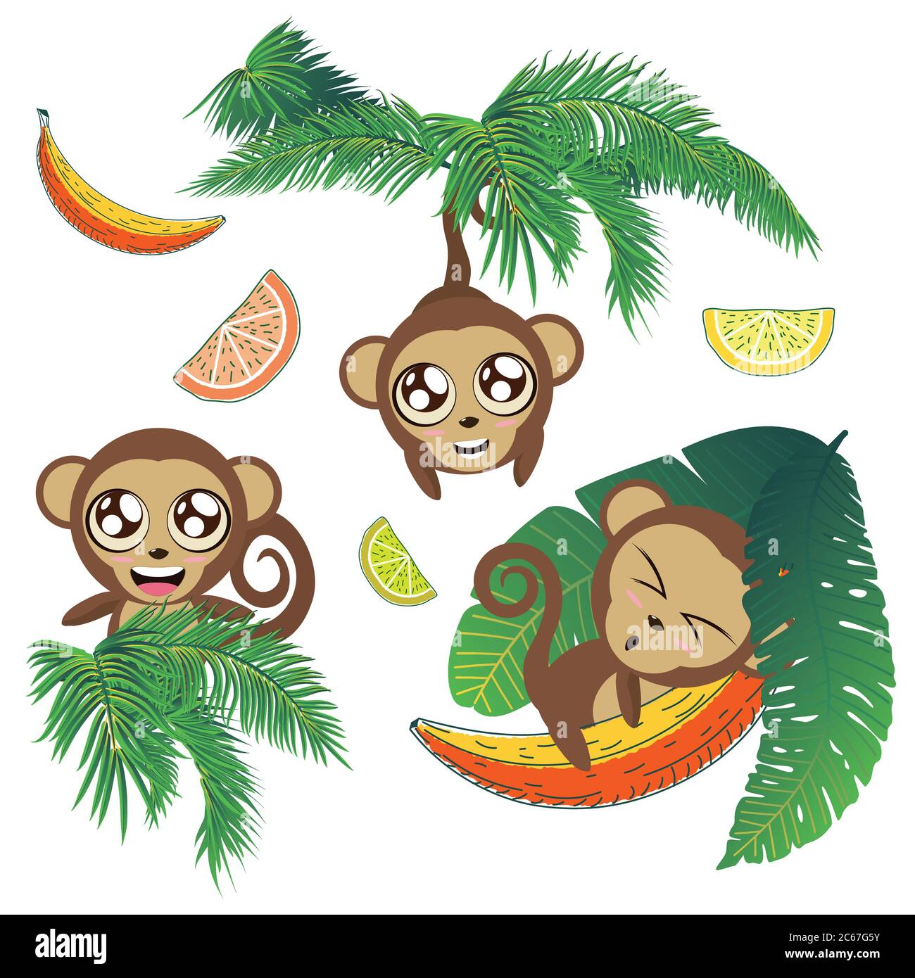 Two Cartoon Monkeys With Bananas