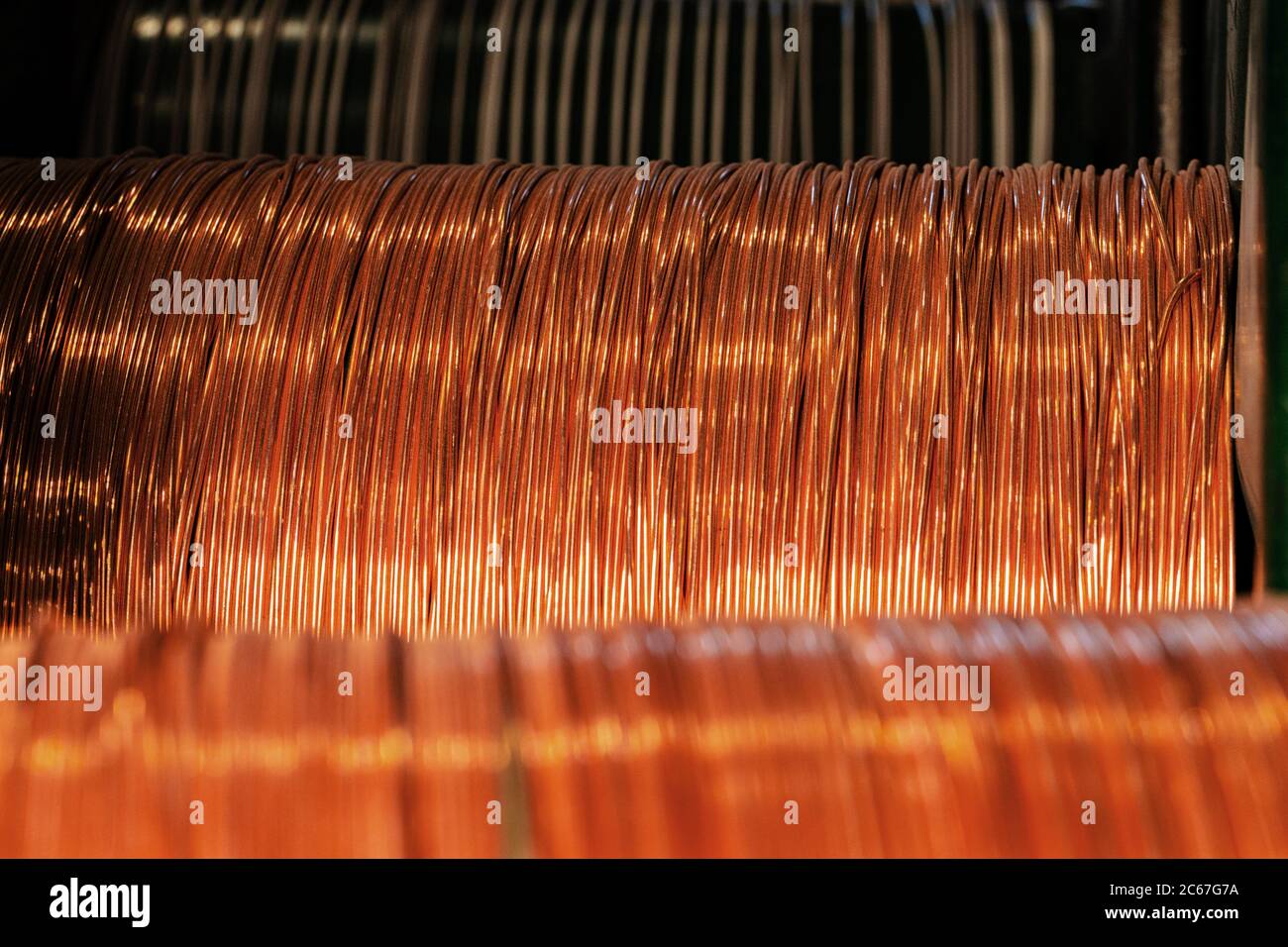 Production of copper wire, cable in reels at factory. Cable factory ...