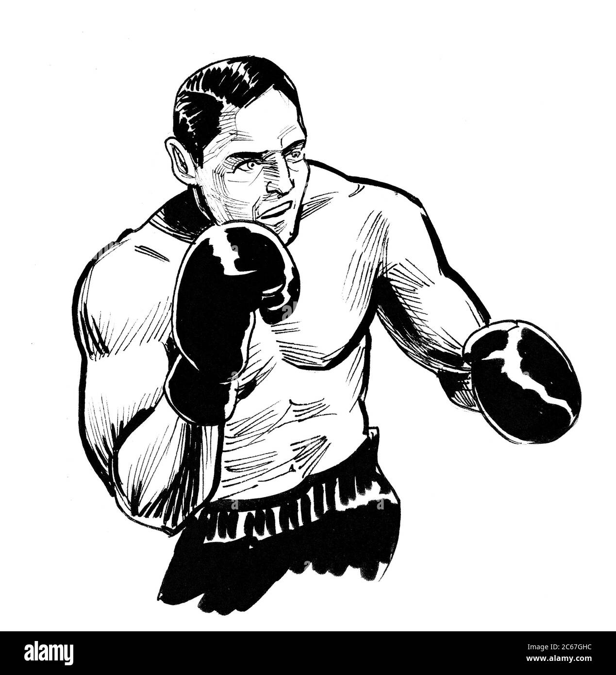 Boxing athlete. Ink black and white drawing Stock Photo - Alamy