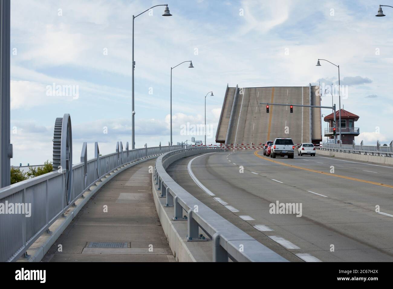The South Park Bridge openes for marine traffic on the Duwamish River ...