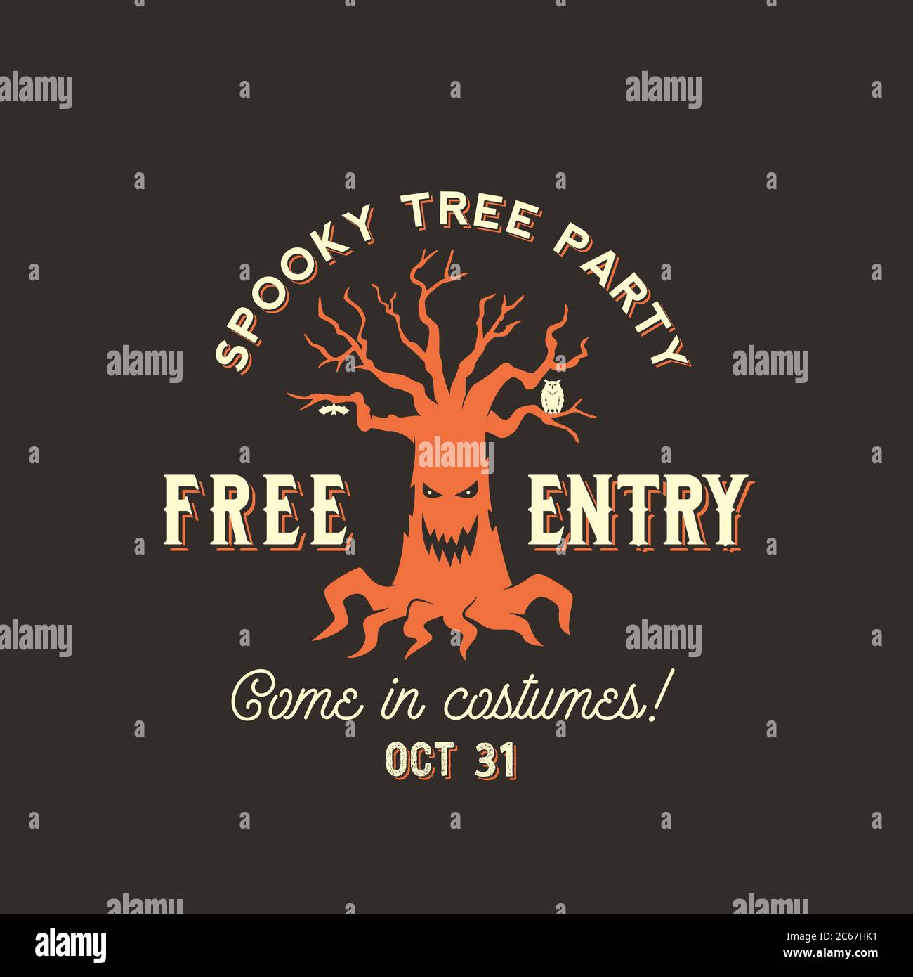 Vector Halloween Spooky Tree Silhouette Label, Symbol or Flyer Template ...