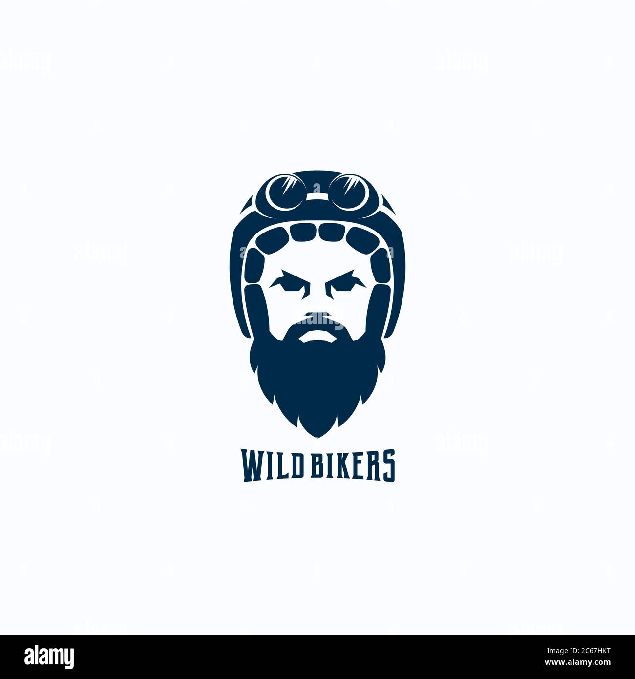 Flat Style Biker Face Abstract Vector Logo Template. Bearded Man in ...