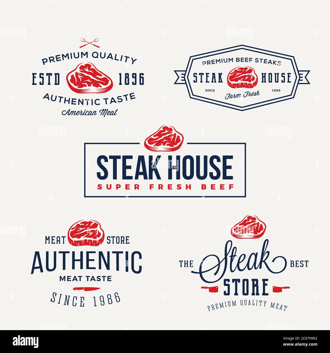Steak House or Meat Store Vintage Typography Labels, Emblems, Logo ...