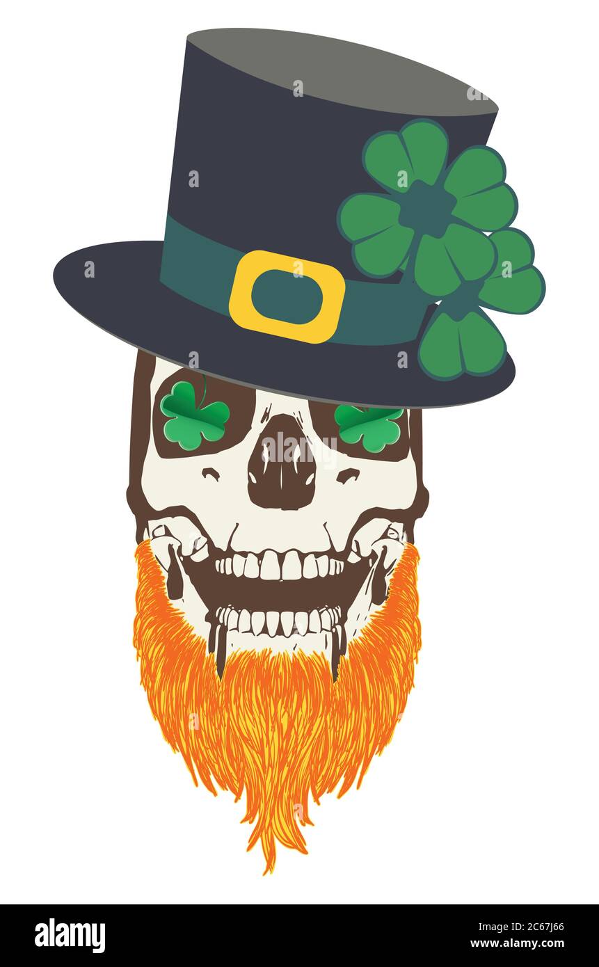 Abstract human skull with shamrock leaves design for St. Patrick's day ...