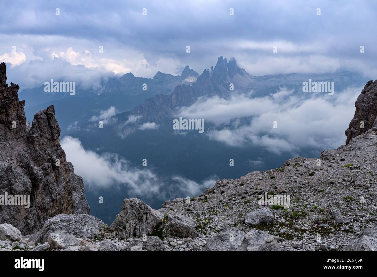 Moon like, unreal landscape in Dolomites Mountains, Italy Stock Photo ...