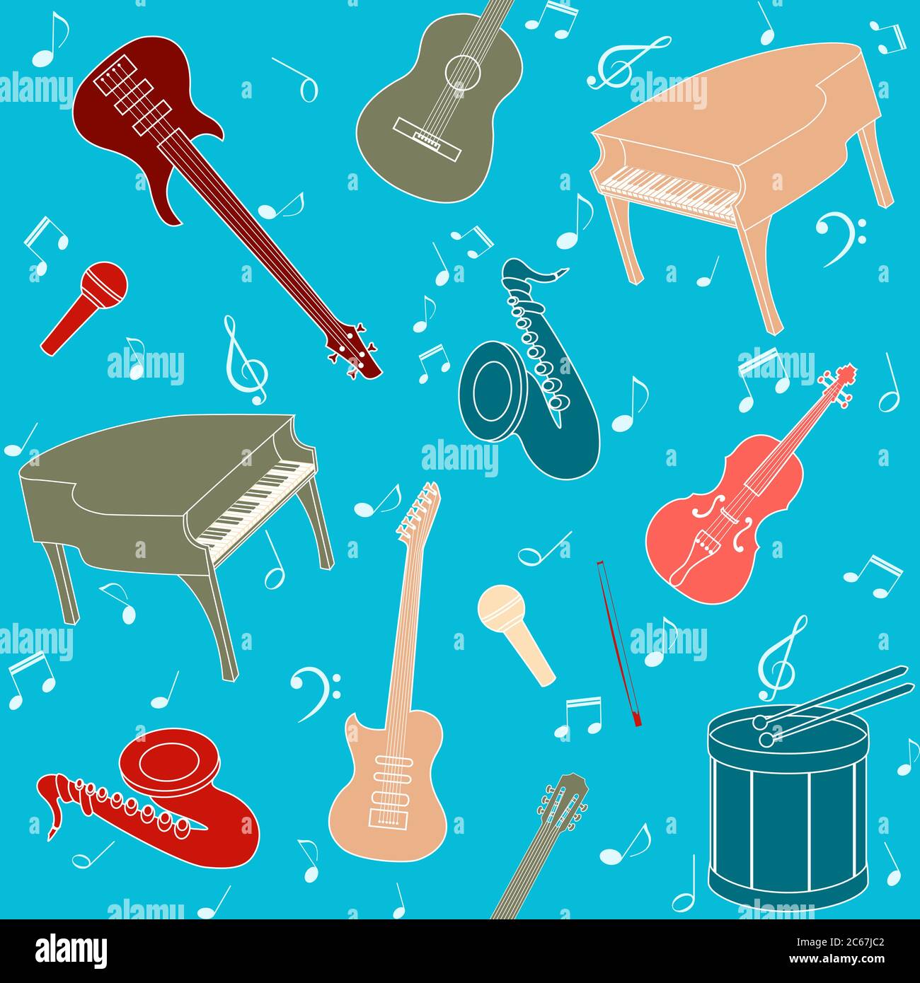 Seamless pattern with musical instruments and note symbols Stock Vector ...