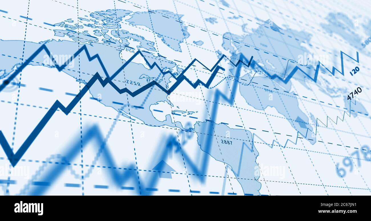 Business growing chart. Graph with world map in background 3d ...