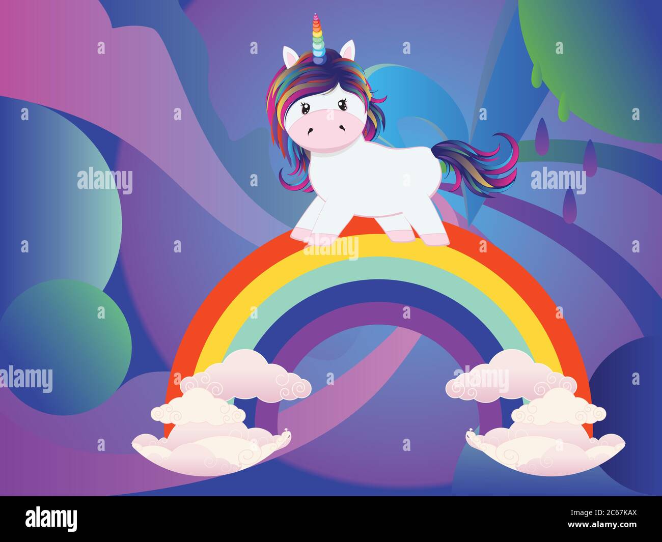 Cute cartoon unicorn with colorful rainbow illustration Stock Vector ...