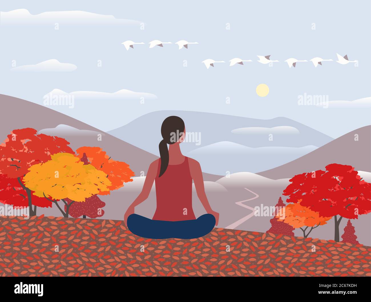 Woman exercise autumn illustration Stock Vector Images - Alamy