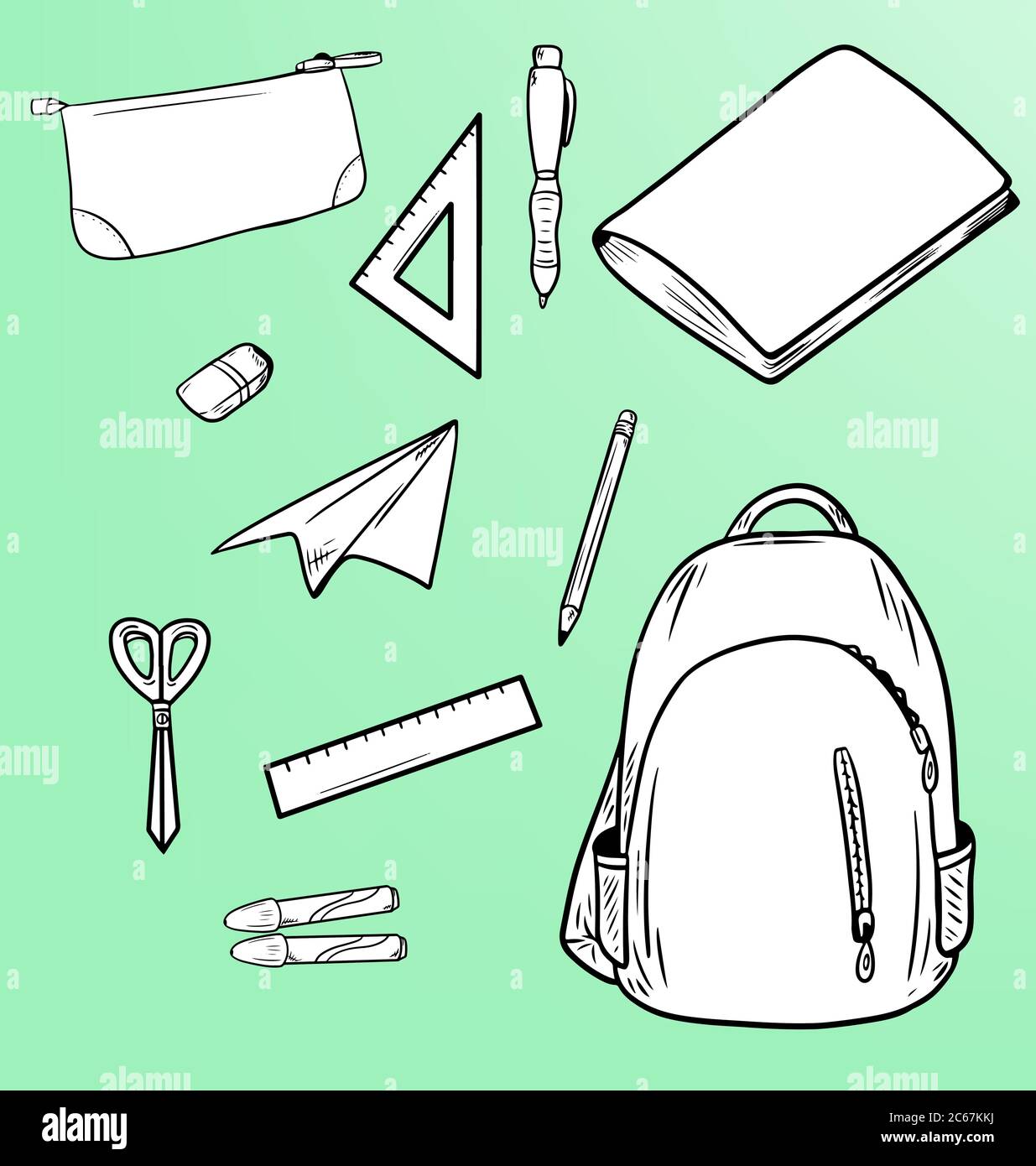 vector cartoon outlines of school supplies Stock Vector Image & Art - Alamy