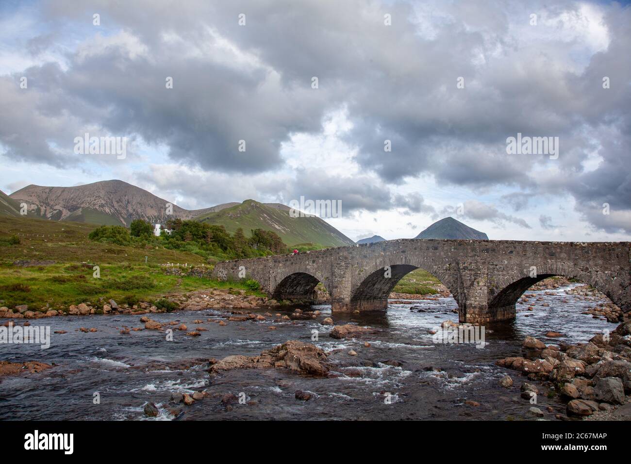Old stone bridge in Sligachan, Highland, Scotland. Shot on gloomy and ...