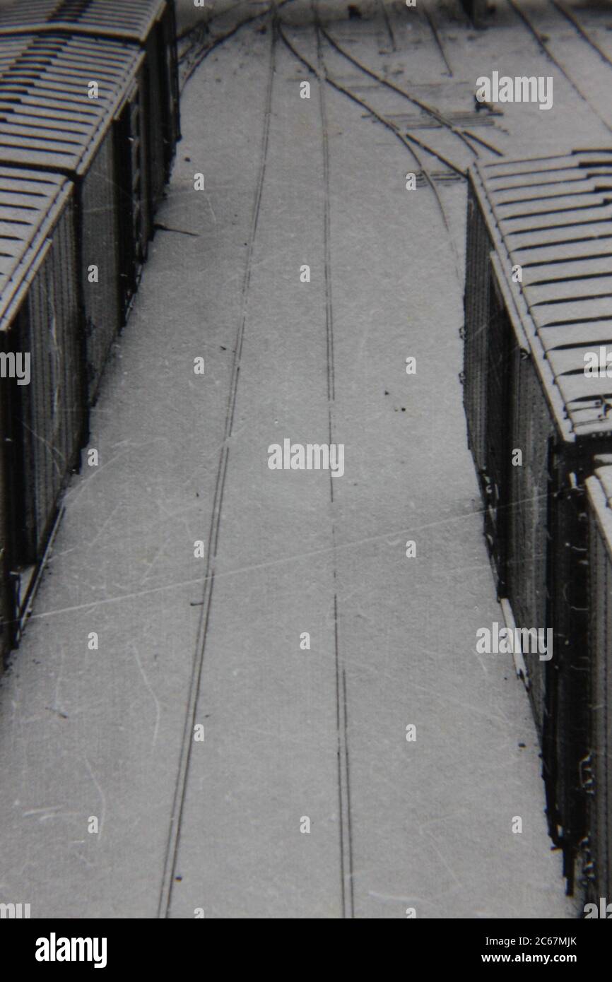 Fine 70s vintage black and white lifestyle photography of freight cars ...