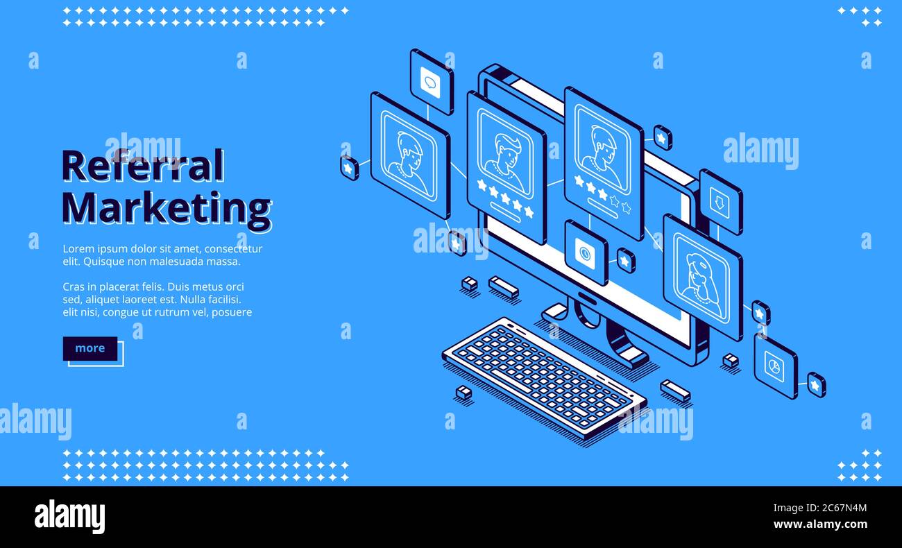 Referral marketing isometric landing page. Refer a friend loyalty ...