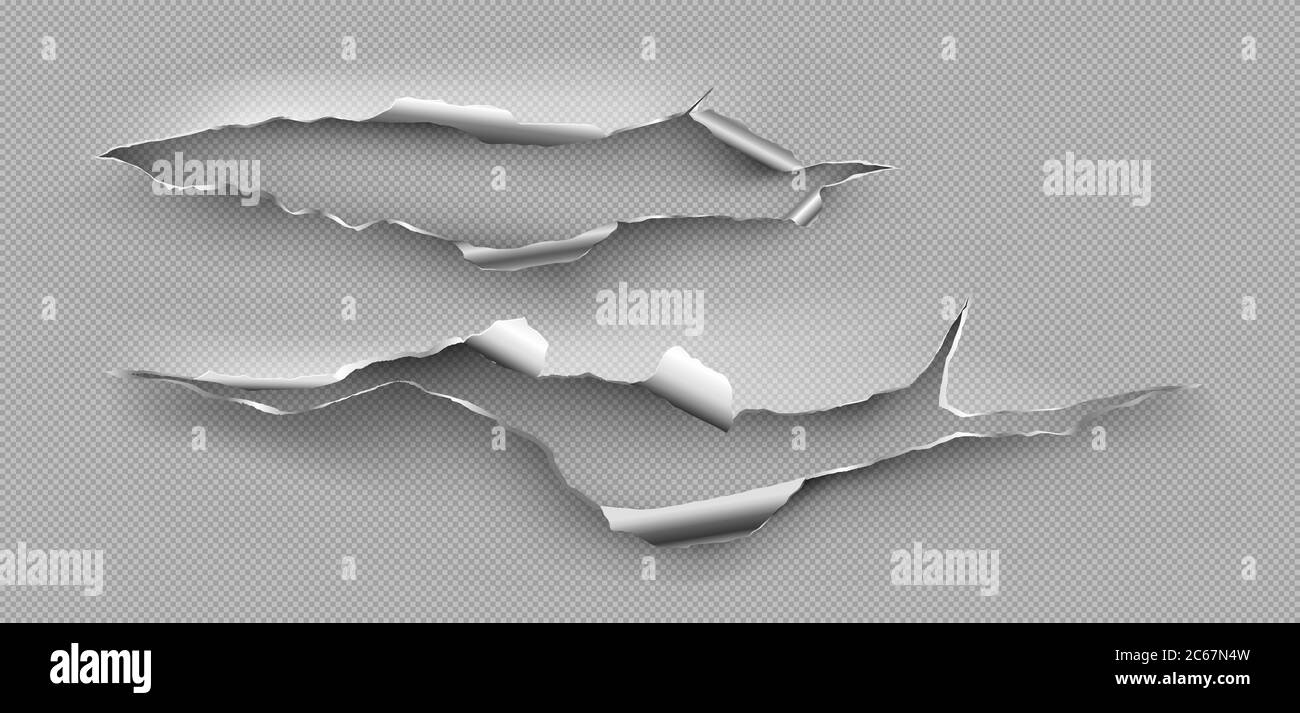 Torn hole, ragged crack in steel sheet. Vector realistic mockup of ...