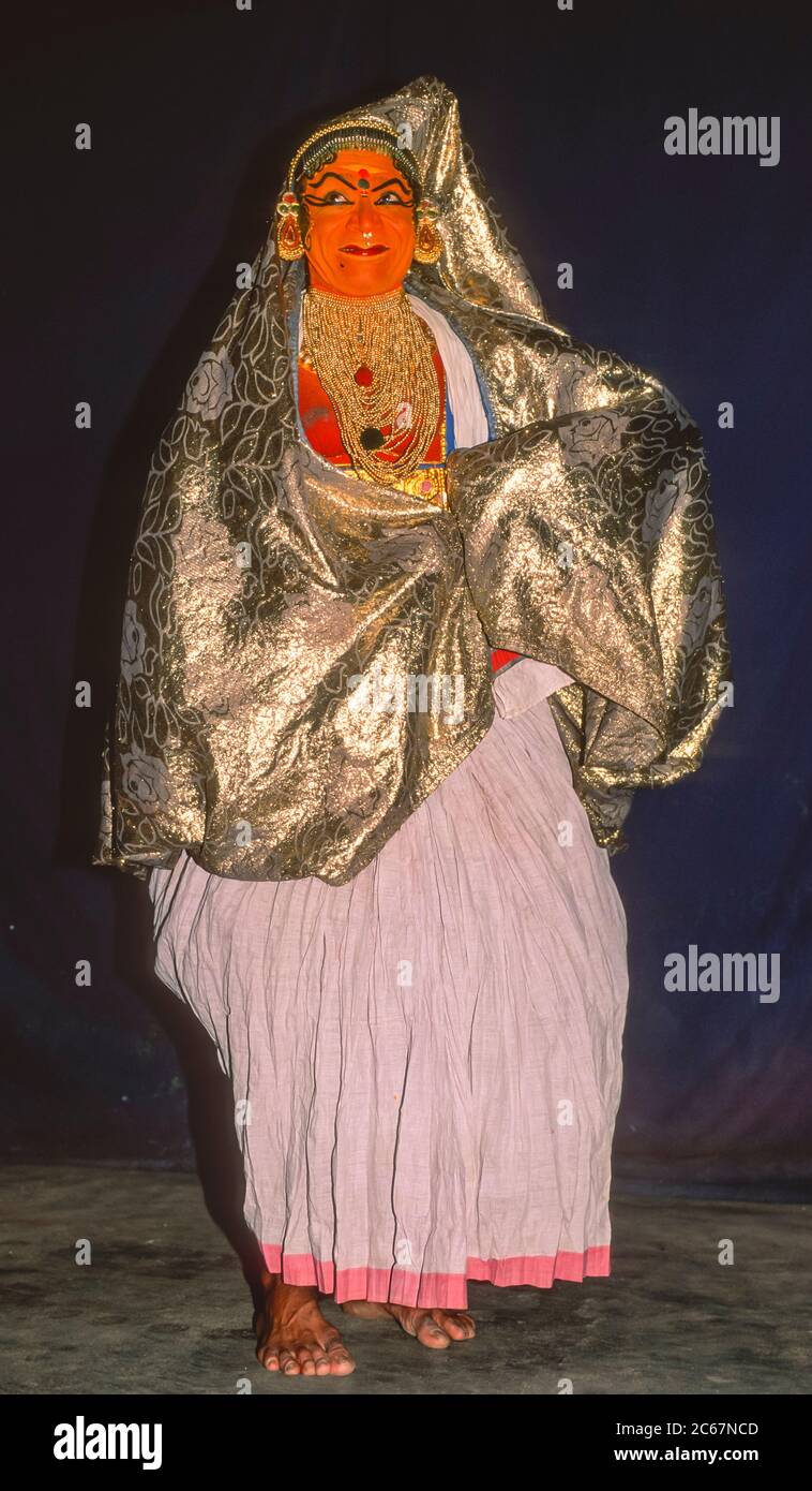 COCHIN, KERALA, INDIA - Male Kathakali dancer acts out an ancient ...