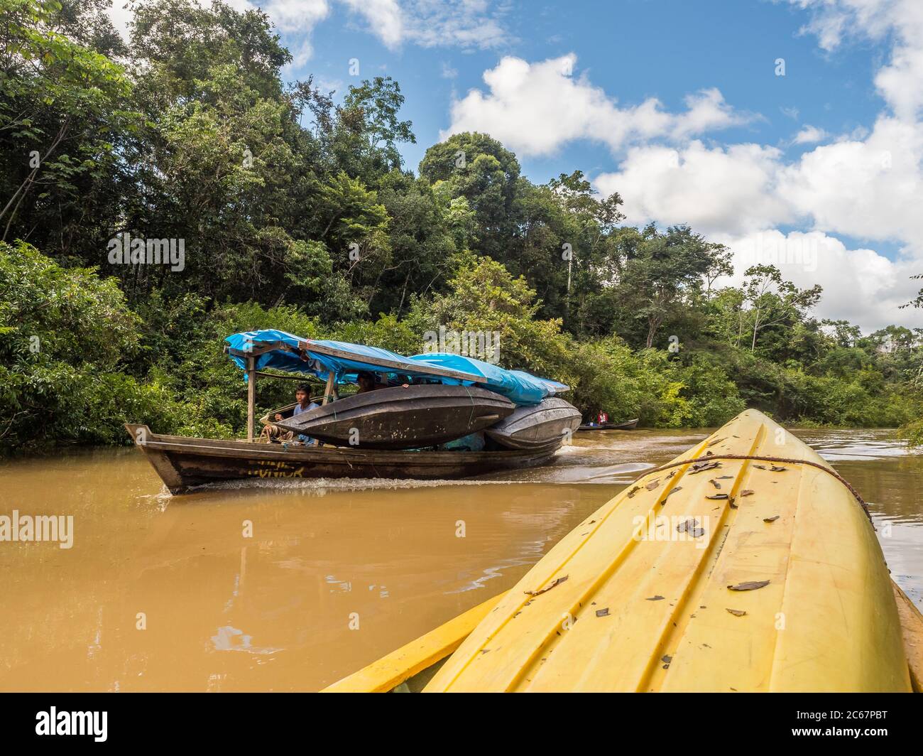 Amazonia, Brazil - Nov 29, 2018: Boats pass by on the river in the ...