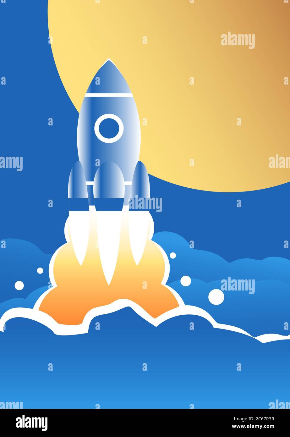 A space rocket takes off against the background of the moon Stock ...