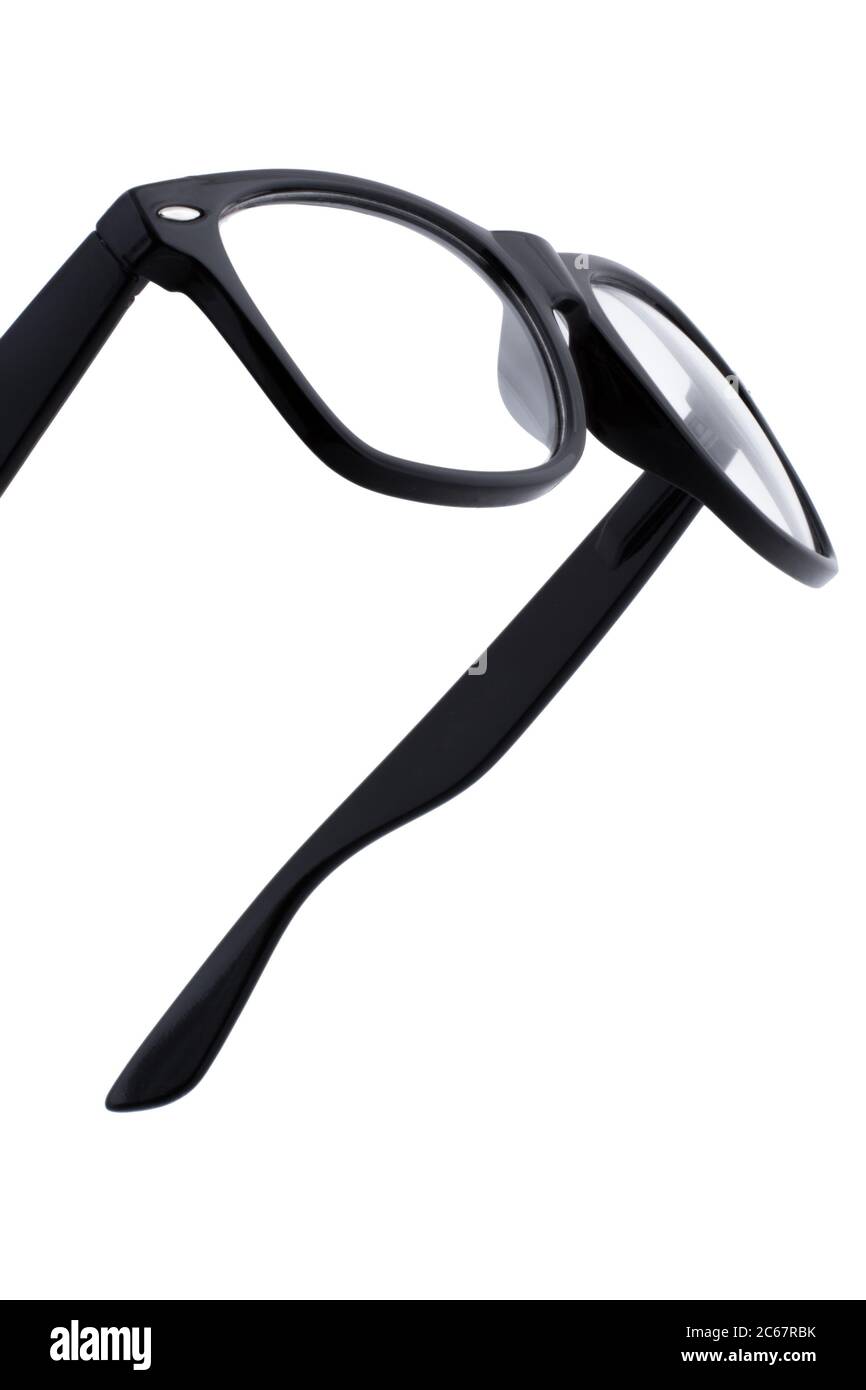 Black glasses with transparent lenses isolated on white background ...