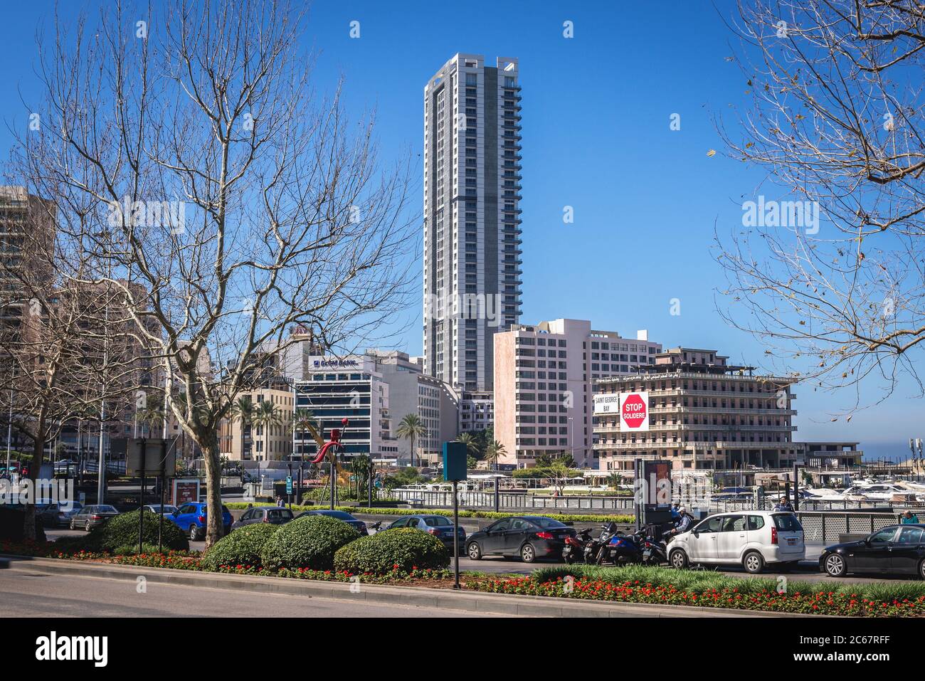 Beirut city in Lebanon, view with famous St. Georges Hotel, blasted in ...