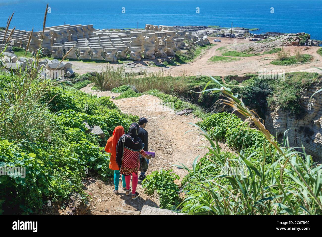 People walks in El Delie area next Raouche Rocks in Beirut, Lebanon ...