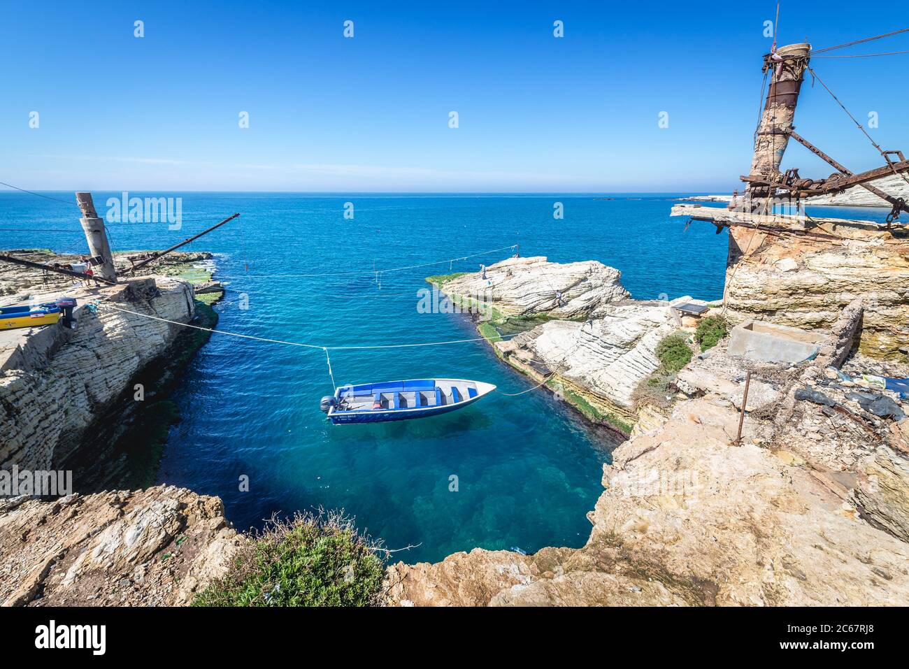 Boat in El Delie area next to Raouche Rocks in Beirut, Lebanon Stock ...
