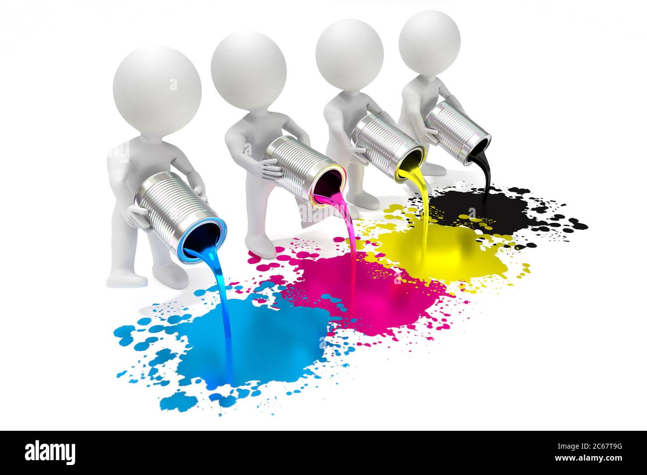 CMYK concept, cartoon characters - cyan, magenta, yellow, black - 3D ...