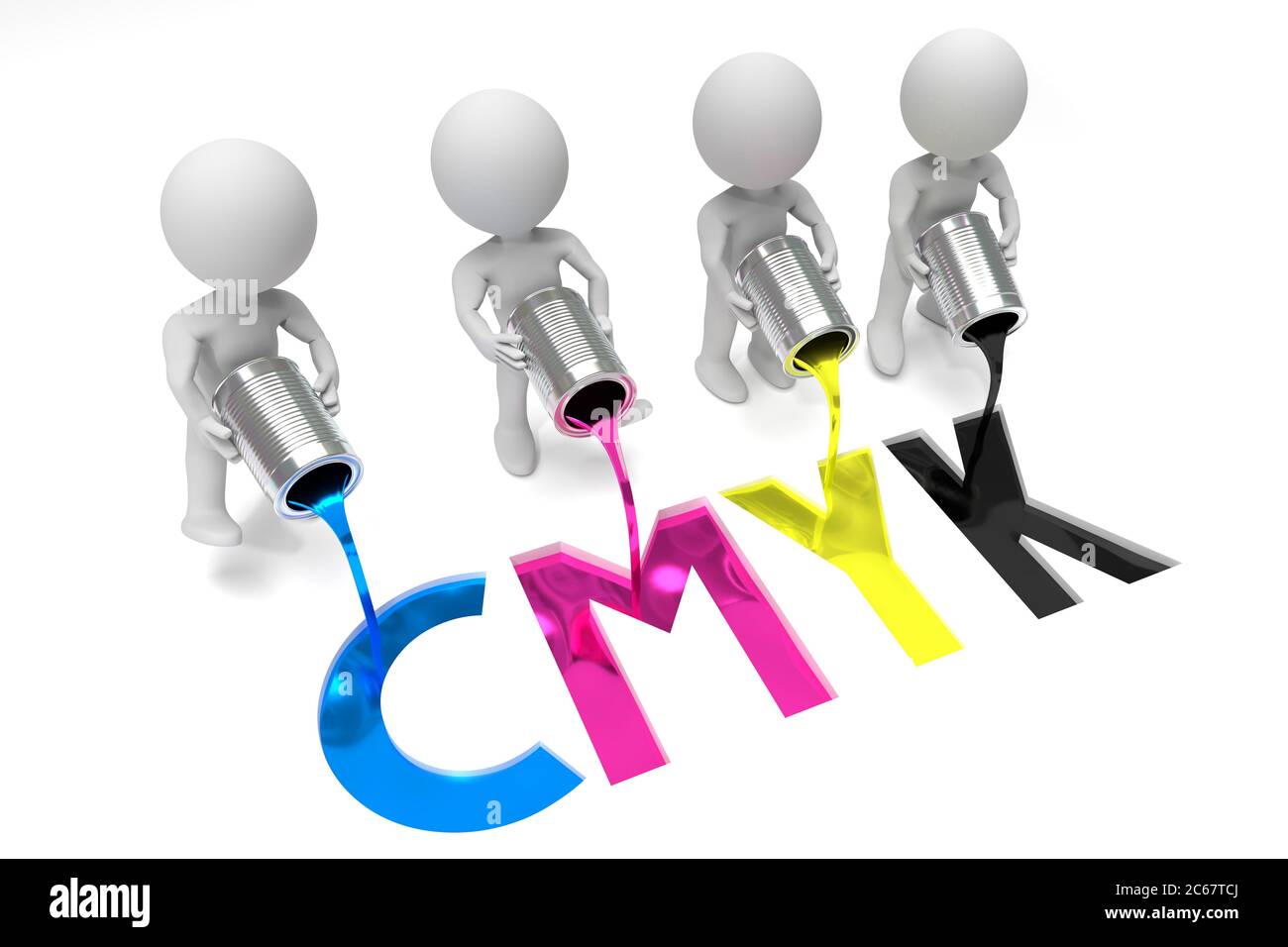 CMYK concept, cartoon characters - cyan, magenta, yellow, black - 3D ...