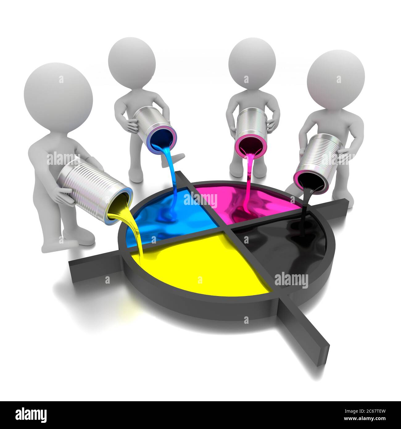 CMYK concept, cartoon characters - cyan, magenta, yellow, black - 3D ...