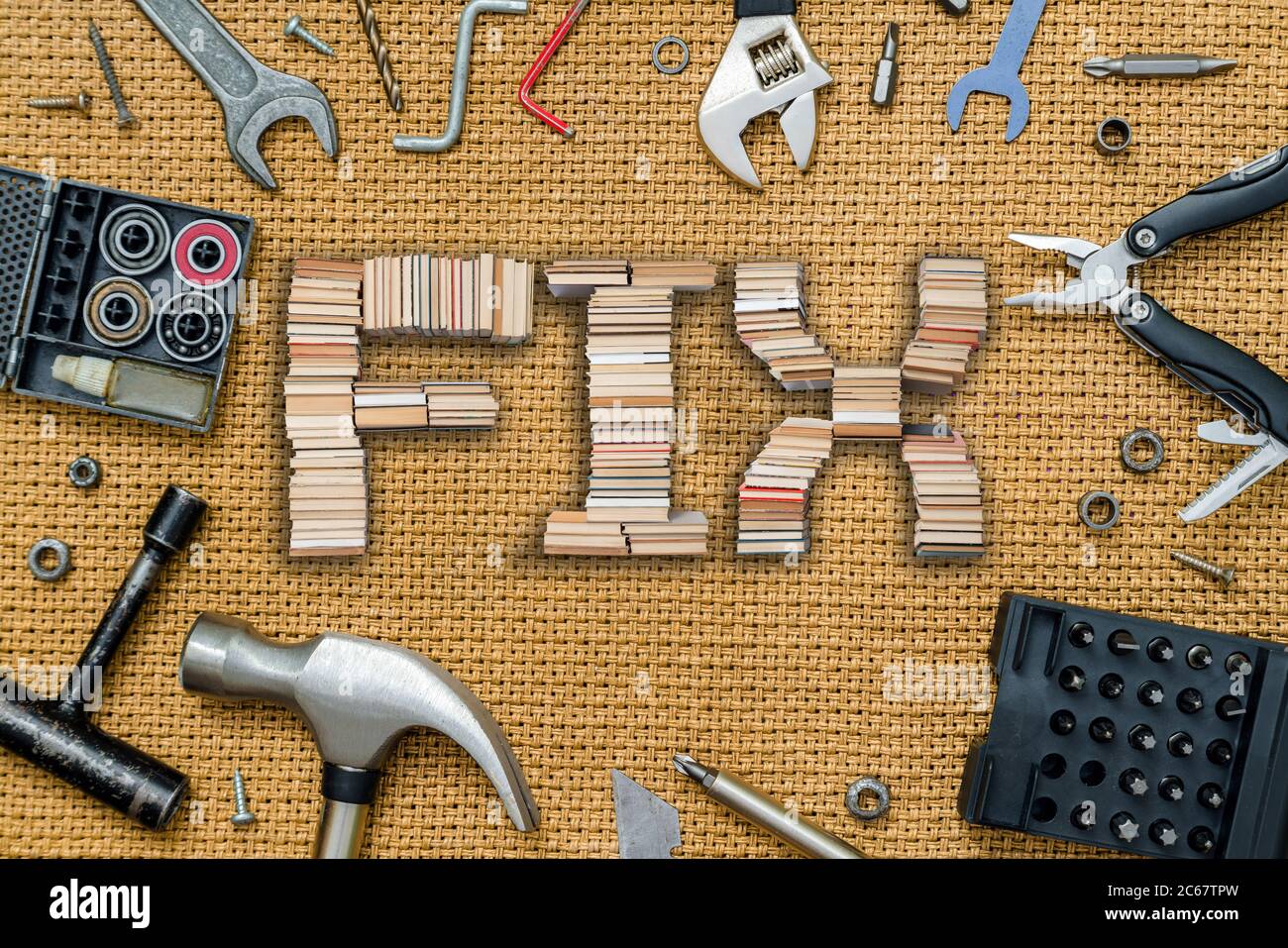 Fix letters and repair tools background. Repair and renovation concept ...