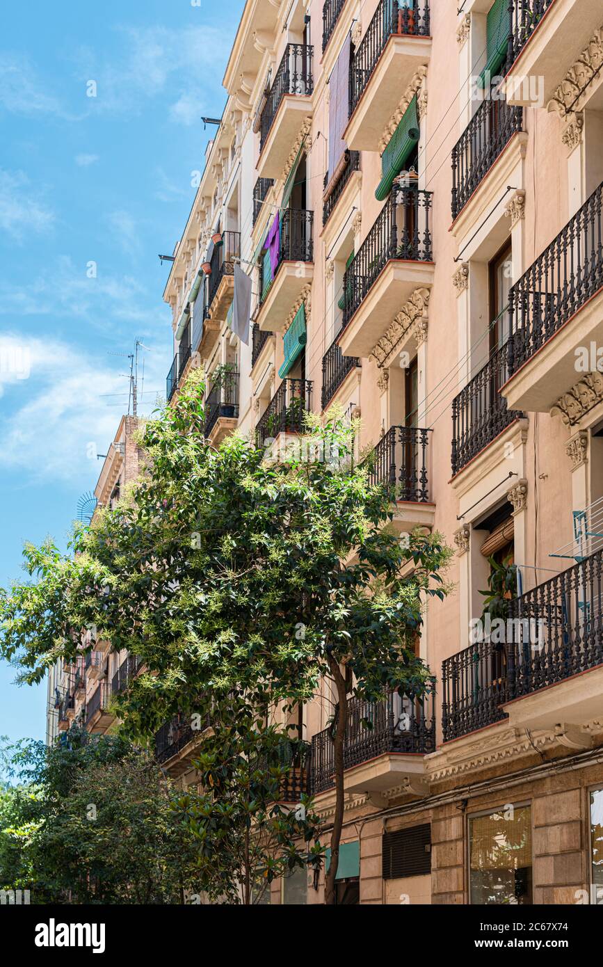 Beautiful Facade Building Architecture In City Of Barcelona, Spain ...