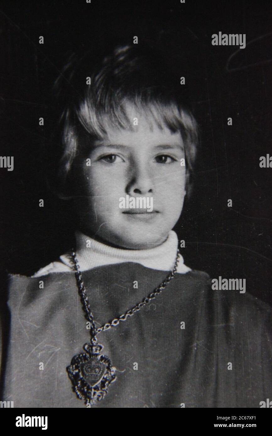 Fine 70s vintage black and white lifestyle photography of a young eight ...