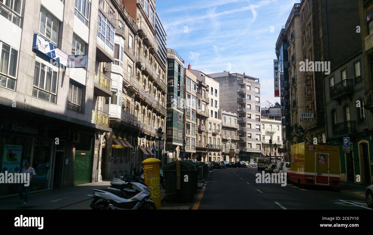 The stunning architecture of Vigo. Spain, Galicia. Old buildings, port ...