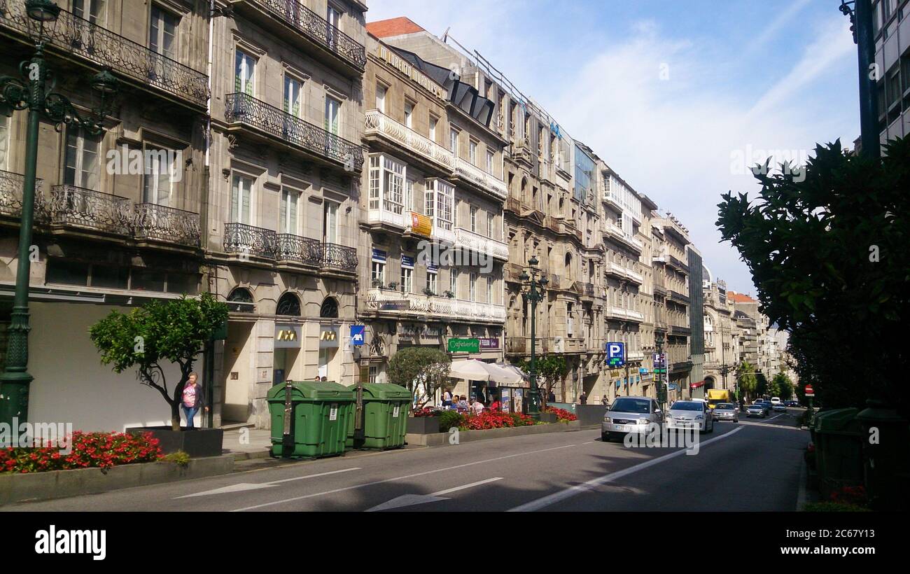 The stunning architecture of Vigo. Spain, Galicia. Old buildings, port ...