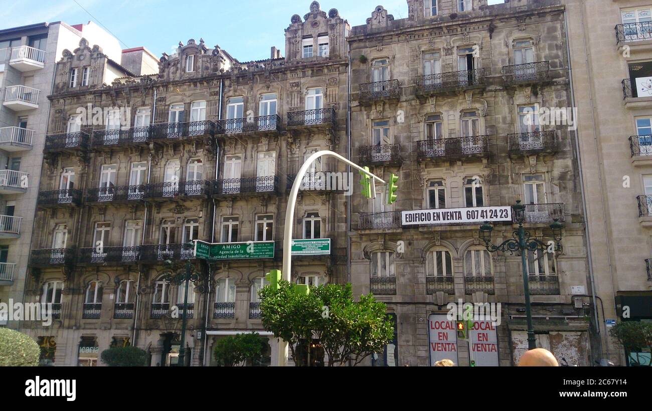 The stunning architecture of Vigo. Spain, Galicia. Old buildings, port ...