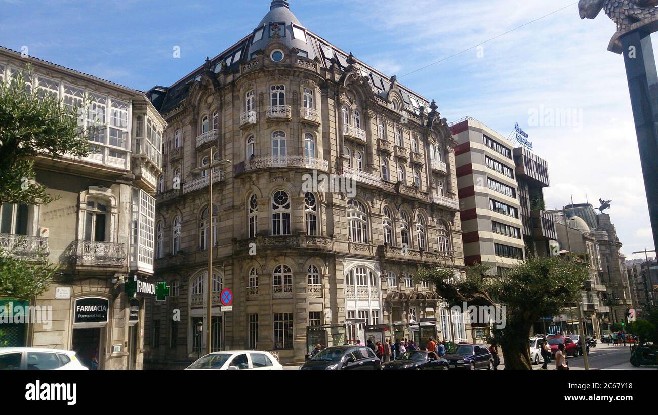 The stunning architecture of Vigo. Spain, Galicia. Old buildings, port ...