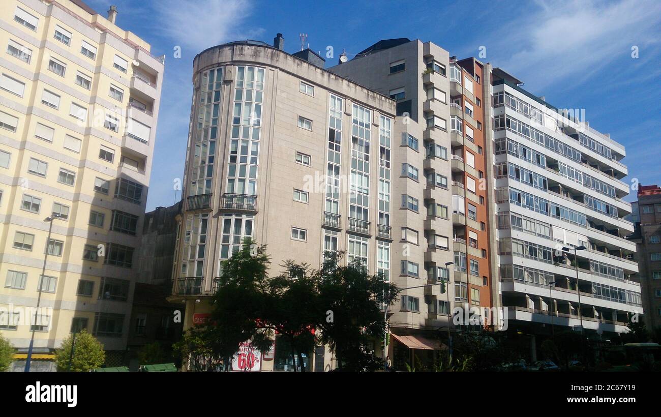 The stunning architecture of Vigo. Spain, Galicia. Old buildings, port ...