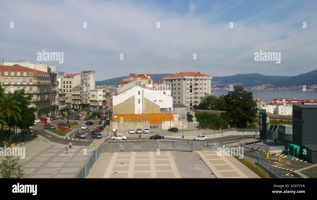 The stunning architecture of Vigo. Spain, Galicia. Old buildings, port ...